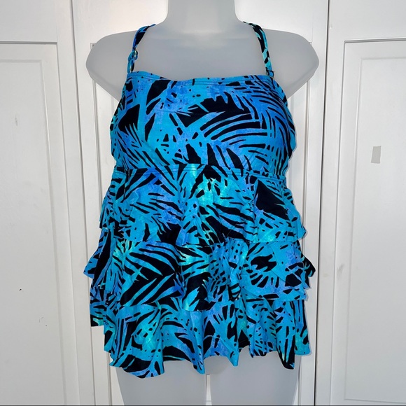Island Escape | Swim | Bathing Suit Top Blue Ruffle Tankini Swim Strap ...